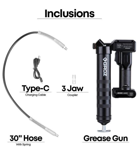 Groz Rechargeable Grease Gun with 3 Times More Power RGG/12L
