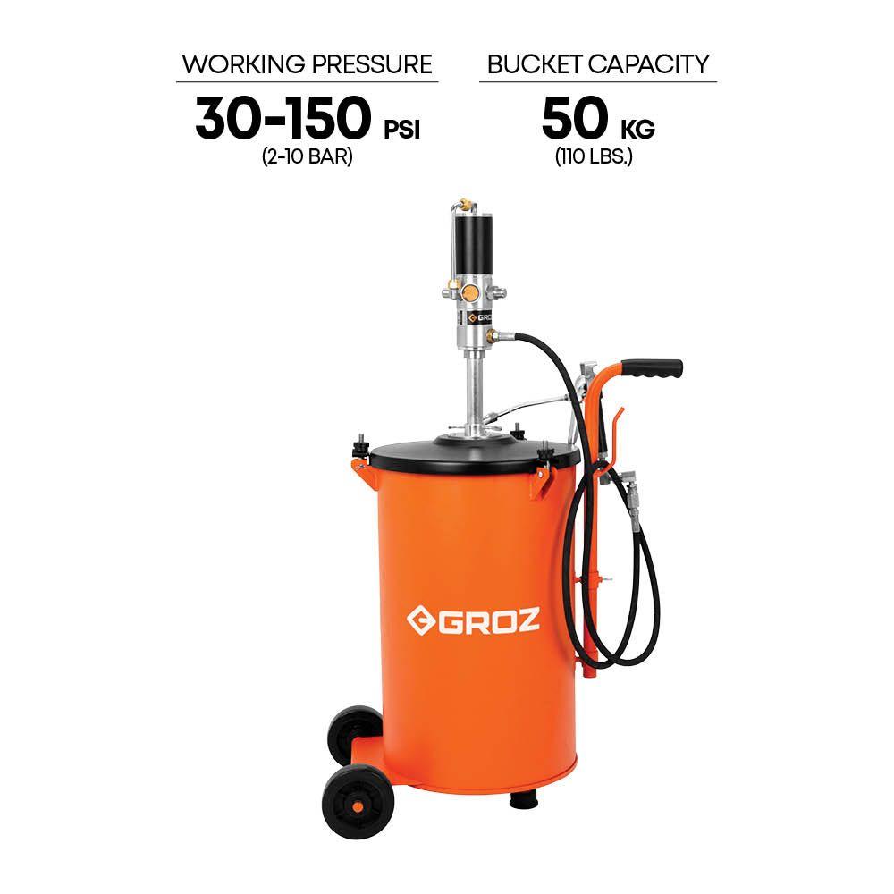 Groz 50 Kg Portable Air Operated Grease Pump Bucket (BGRP/50)